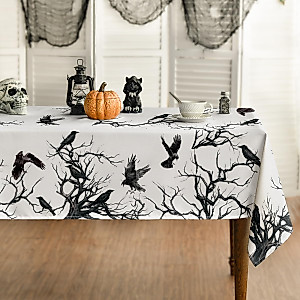 Horaldaily Halloween Tablecloth 60x84 Inch Rectangular, Crow Tree Washable Table Cover for Party Picnic Dinner Decor