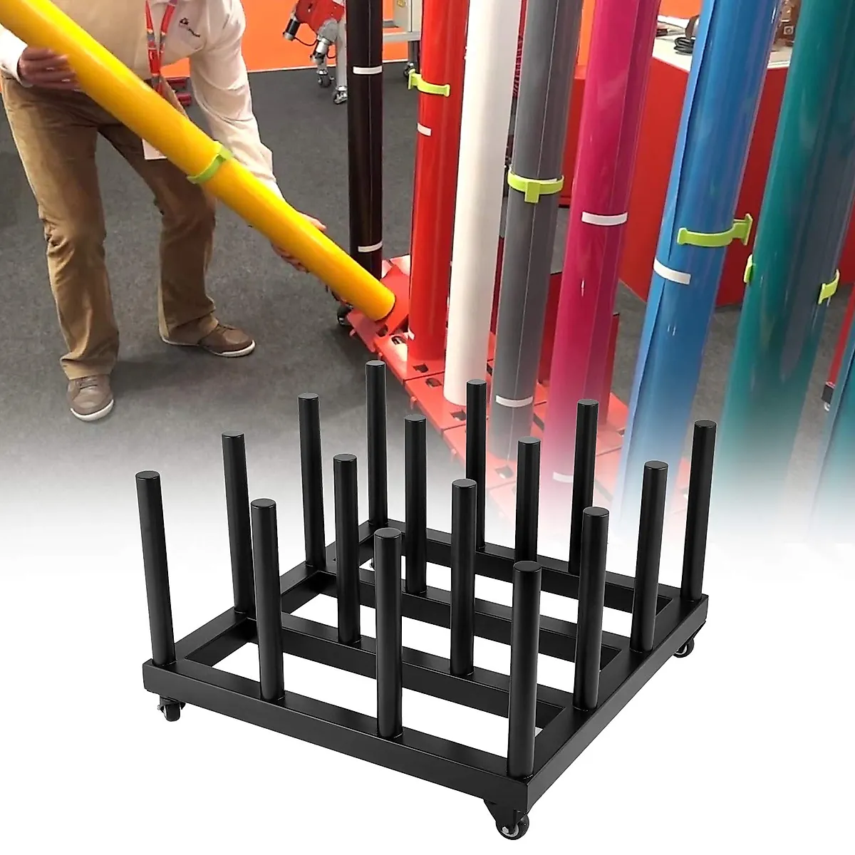 Happybuy Vinyl Cart Mobile Rack 16 Roll Capacity Vinyl Roll Rack 2" Core Vinyl Rolling Cart 1200 lbs Heavy Duty Digital Media for Mobile Storage (16 Rolls)