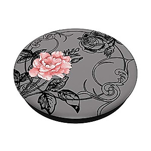 Pink Black Rose Flowers on Gray - Floral Pattern Gothic Gift PopSockets PopGrip: Swappable Grip for Phones & Tablets