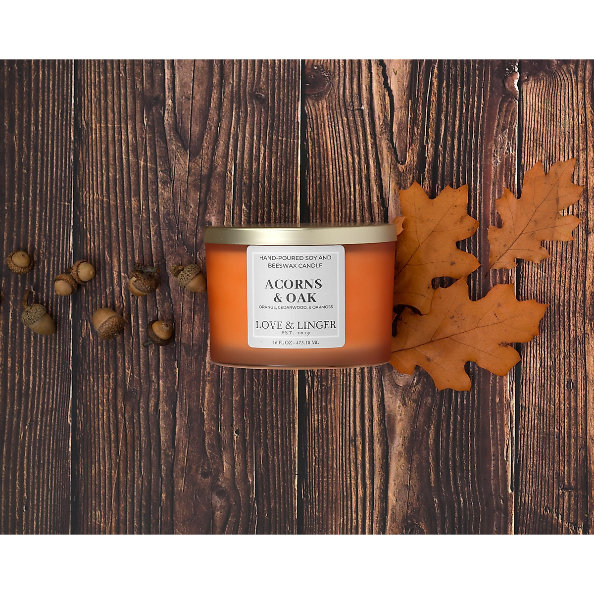 Acorns & Oak Candle | Fall Candles | Luxury Soy & Beeswax Candles for Home | 16 oz. Large Jar 3 Wick Candle | Thanksgiving Candle | Fall Scented Candle | Autumn Candles