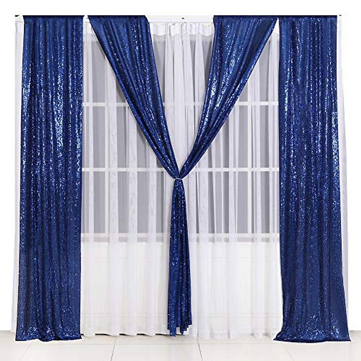 SquarePie Sequin Curtain 2FT x 8FT Navy Blue 2 Panels Backdrop for Wedding Party Independence Day