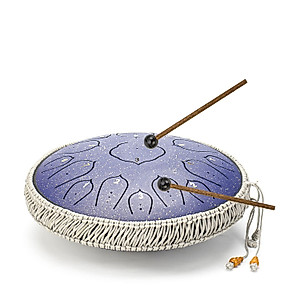 Steel Tongue Drum- ChunFeng 14 Inch 15 Notes Tongue Drum Instrument-Steel Drums For Adults-Hand Pan Drums With Music Book,Handpan Tongue Drum Mallets and Carry Bag,Lotus D Major(Blue)