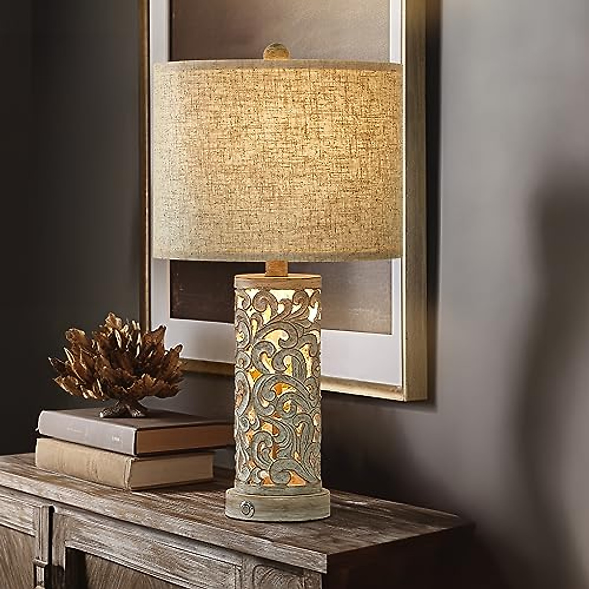 OYEARS 3-Way Dimmable 22'' USB A+C Touch Control Table Lamp with Nightlight for Living Room Bedroom Farmhouse Bedside Nightstand Lamps (1 Bulbs and 1 Built-in LED Beads Included)