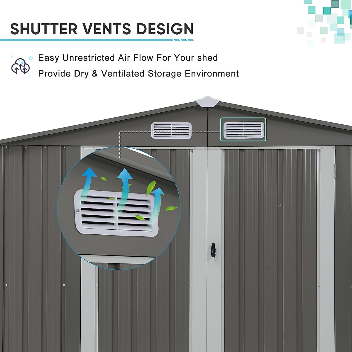 Verano Garden 8x6 FT Outdoor Storage Shed, Galvanized Steel Metal Garden Shed, Double Door W/Lock, Outdoor Storage Tool House for Backyard, Patio, Lawn