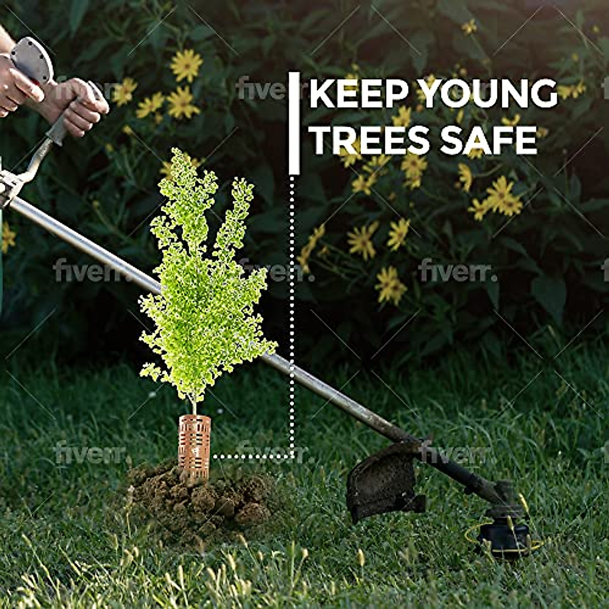 HAPPY SWAN 6 Pack of Tree Guard Trunk Protector Resizable Weather-Proof Durable Plastic Brown Protective Agains Dogs, Deer, Rats, and Rabbits and Weed Wacker with Digging Glove