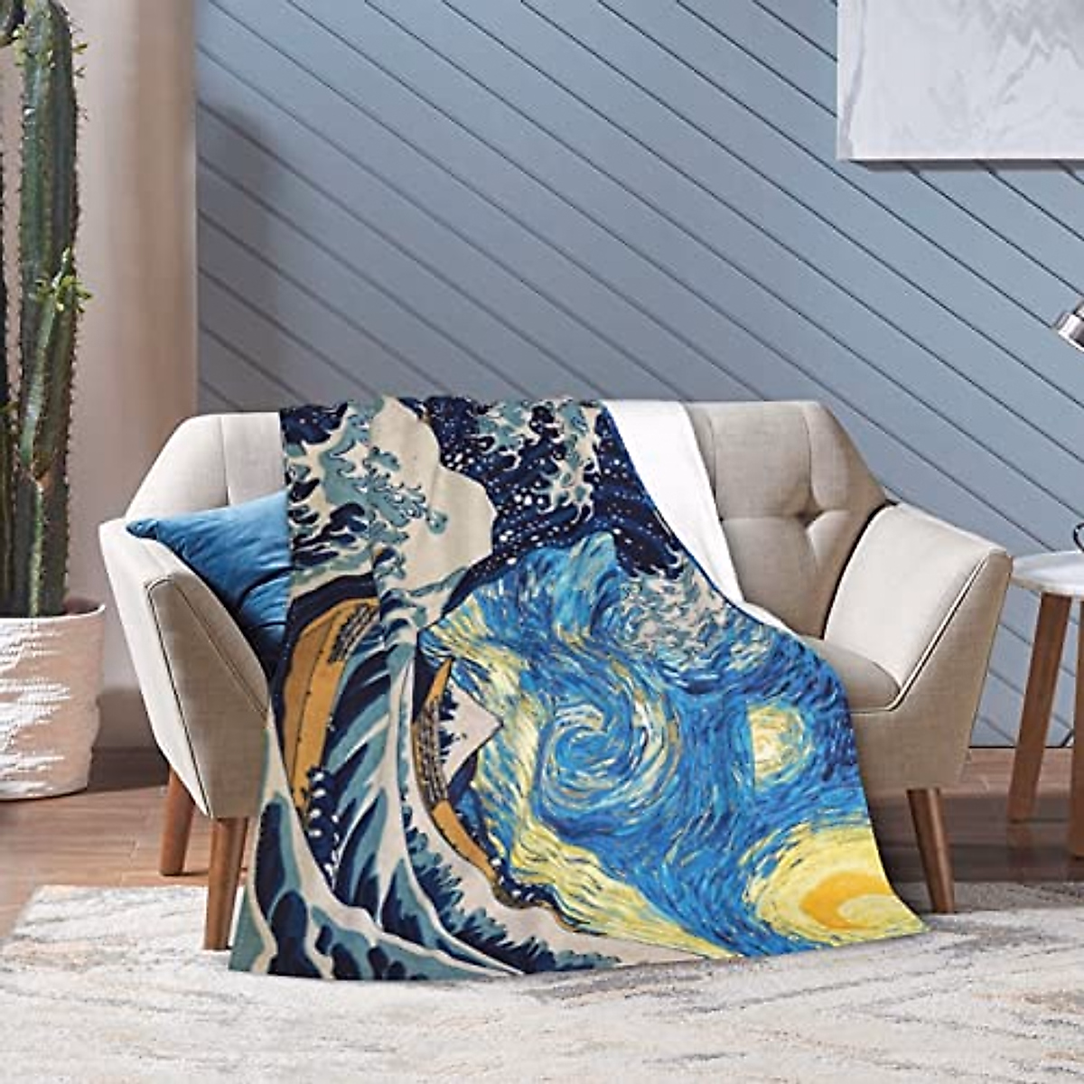 Van Gogh Starry Night Fleece Blanket Throw Blanket, Ultra-Soft Cozy Micro Fleece Blanket for Sofa, Couch, Bed, Camping, Travel, & Car Use-All Seasons Suitable50 X40