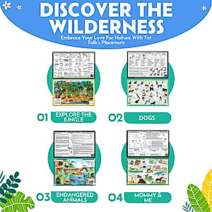 Tot Talk Mountain Animals Educational Placemat for Kids – Made in USA – Durable, Double-Sided, Learning Placemat with Mountain Wildlife & Nature Facts & Coloring– Waterproof, Wipeable, 17.5” x 11.5”