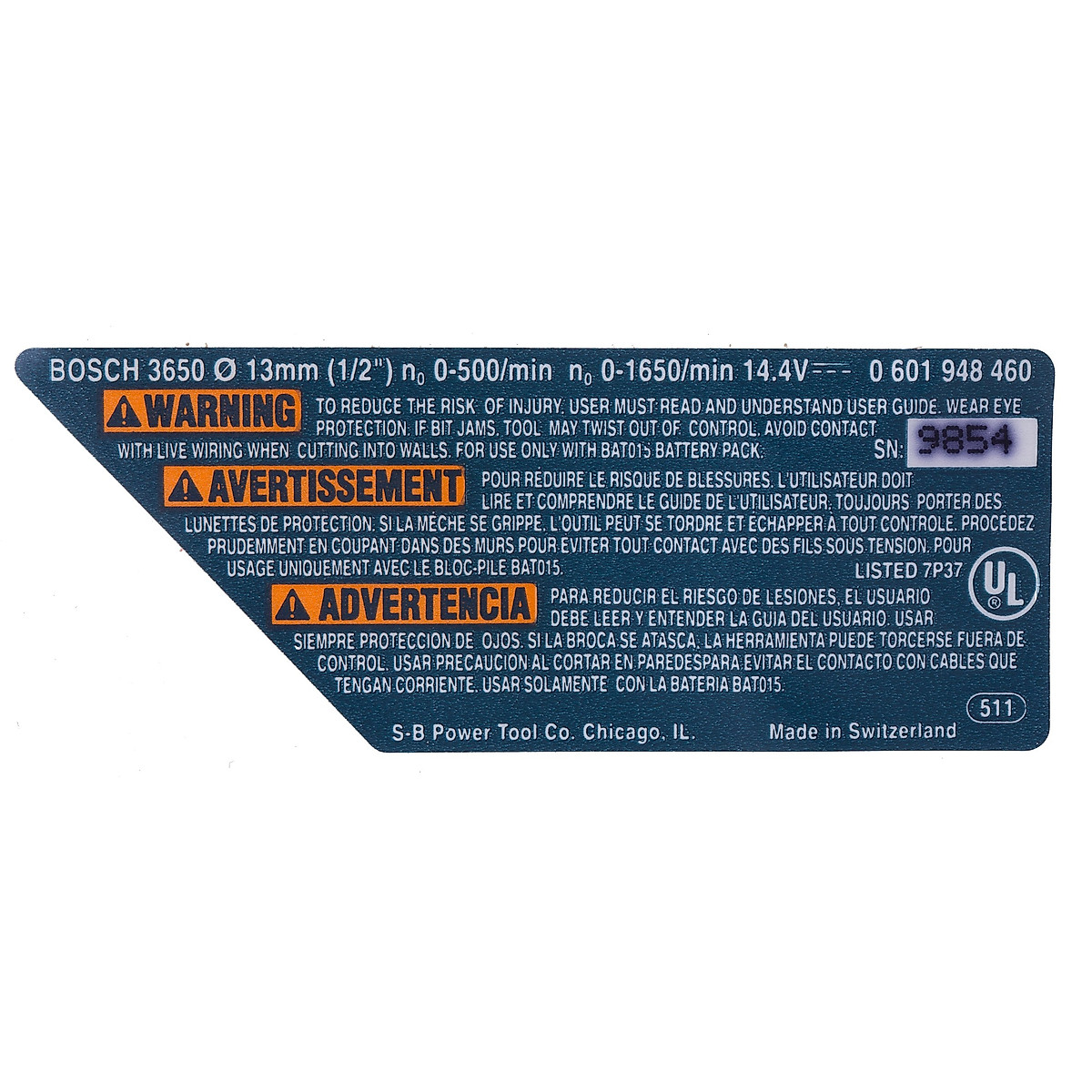 Bosch Parts 2610995414 Nameplate