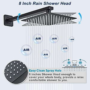 𝐕𝐨𝐭𝐚𝐦𝐮𝐭𝐚 𝐒𝐡𝐨𝐰𝐞𝐫 𝐅𝐚𝐮𝐜𝐞𝐭 𝐒𝐞𝐭 Black Shower Faucet with 8 Inch Shower Head and Handheld Rainfall Shower System Shower Faucets Sets Complete with Brass Valve