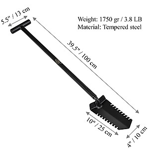 CKG Metal Detecting Shovel Digging Tool with Double Serrated Blade – Heavy Duty Digger Garden Root Cutter T-Handle Spade for Professional Landscapers Lawn Gardeners Relic & Gold Prospecting - Black