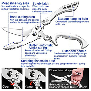 Upgrade Heavy Duty Stainless Steel Kitchen Scissors,Multipurpose Ultra Sharp Utility Scissors, Professional Poultry Shears for Bone, Chicken, Meat, Fish, Turkey,Vegetables,Barbecue Scissors.