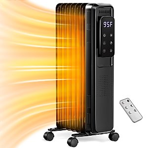 Kismile Radiator Heater,1500W Electric Portable Space Oil Filled Heater with LCD Display,4 Modes,Remote Control,Overheat & Tip-Over Protection,Digital Thermostat,24H Timer, for Indoor Use, Black