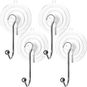 JZMYXA 2.36 Inches Clear PVC Suction Cup Hooks Rust-Proof Metal Hook Heavy Duty Suction Cup Holds Up to 7 lbs, for Smooth Glass Smooth Tile Smooth Metal(4 Pack)