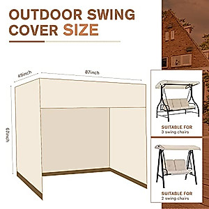 boyspringg Outdoor Swing Cover, Swing Cover 3 Seater Waterproof, 87x49x 67 Inch ,Porch Swing Cover for Outdoor Furniture,Durable Waterproof UV Resistant Weather Protector (Beige&Coffee)