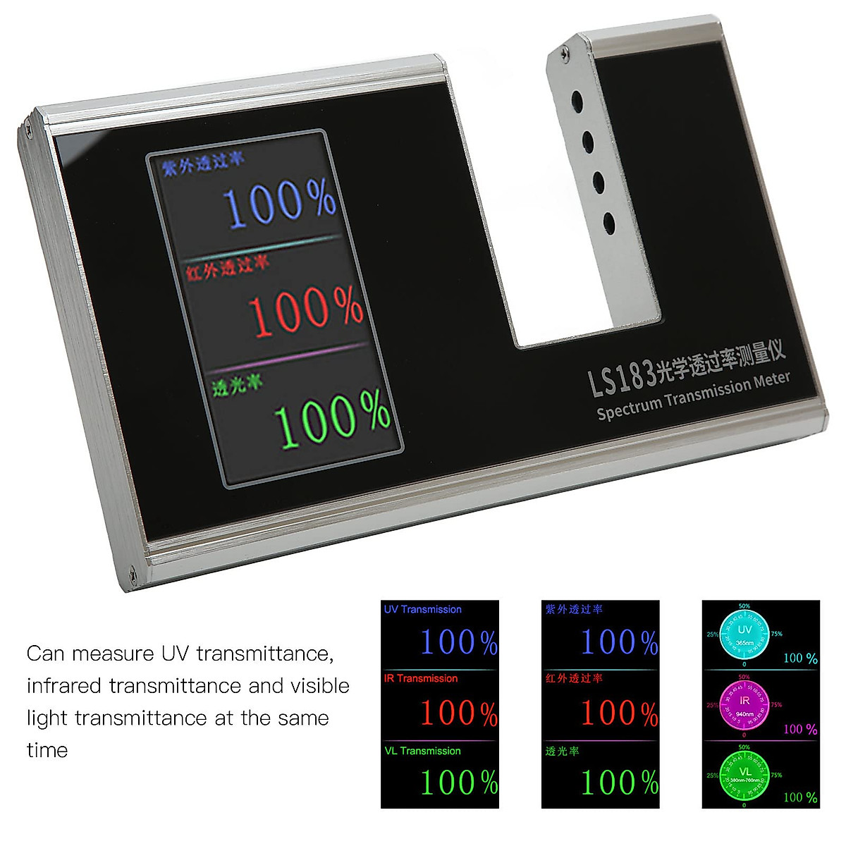 Transmittance Tester IR 940nm UV 365nm VR 760nm LCD Display Infrared UV Visible Spectrophotometer Measuring Device Spectrum Transmittance Tester for Film Glass Window Tint