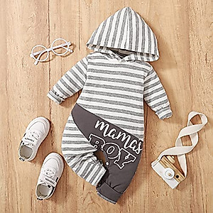 DEFAHN Twins Baby Boy Hooded Rompers Footless Jumpsuit 2 Pack Mama's Boy Daddy's Boy Twin Matching Outfit (2Pc Mama's and Daddy's Boy, 6-12 Months)