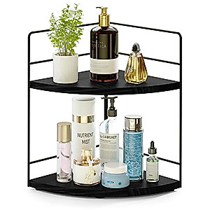 ZGO 2-Tier Bathroom Counter Organizer, Corner Bathroom Organizer Countertop, Makeup Organizer for Vanity Skincare Organizers and Storage, Kitchen Counter Shelf Organizer Perfume Organizer(Black)
