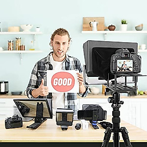 ILOKNZI Aluminum Teleprompter 12.1in with Free APP Control, Bluetooth Remote Control & Carry Case, Portable Without Assembly, Compatible with iPad/Android Tablet, Phone, DSLR Camera (Free Stand Base)