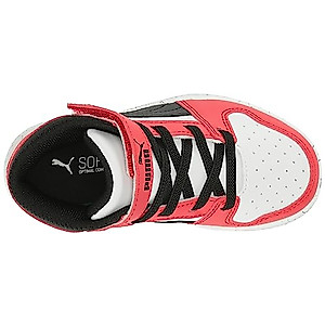 PUMA Rebound Layup Mid Sneaker, Scratch White Black-for All Time Red, 5 US Unisex Big Kid