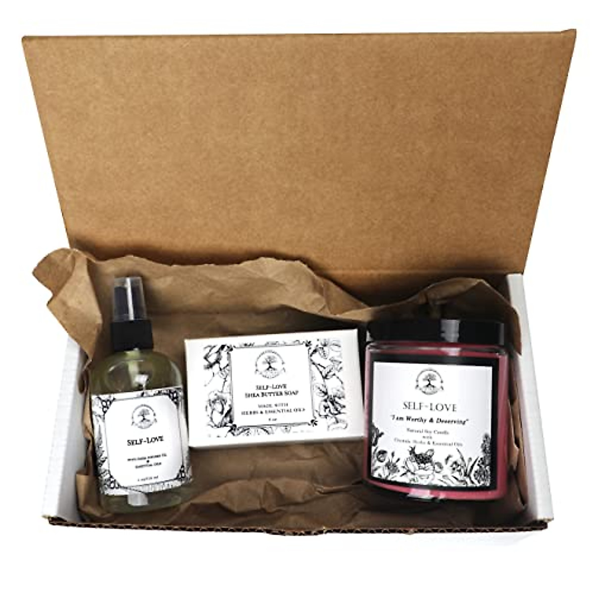 Self-Love Set with Soy Candle, Body Spray & Soap | Handmade with Herbs & Essential Oils | Acceptance, Self-Worth, & Forgiveness | Wiccan, Pagan, Yoga & Magick