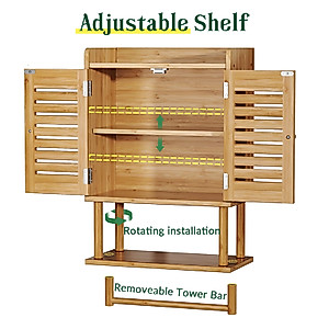 AmazerBath Bathroom Wall Cabinets, Bamboo Medicine Cabinets with Towel Bar, Wall Mounted Storage Cabinet with Adjustable Shelves, 2 Doors Over The Toilet Storage for Small Spaces,8.3x16.5x26.6 Inches