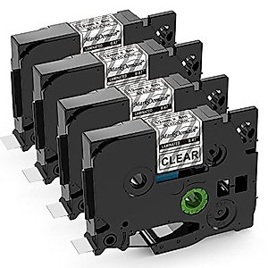 TZe131 P Touch Label Tape Clear 12mm Replacement for Brother Label Maker Tape Clear TZe-131 Laminated Black on Clear 0.47" x 26.2', Compatible with P Touch Label Maker PT-D210 H110 D220 D410, 4 Pack