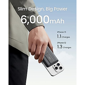 INIU for MagSafe Portable Charger, Ultra Slim 6000mAh 20W Magnetic Power Bank with Foldable Stand, USB-C in&Out Wireless Battery Pack, for iPhone 15/15 Plus/15 Pro/15 Pro Max, iPhone 14/13/12 Series
