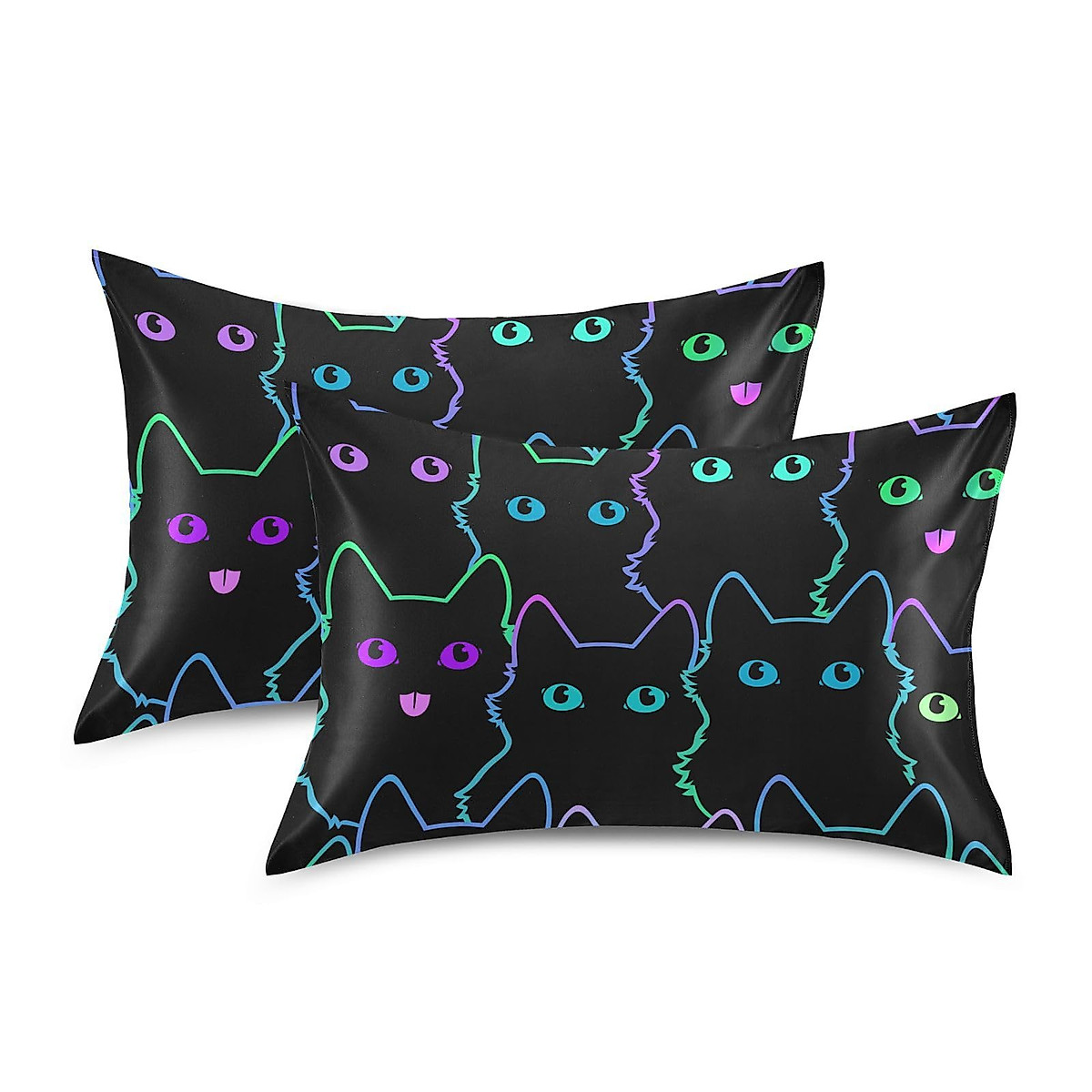 Kigai Cat Satin Pillowcase, Soft Breathable Silk Pillow Case with Envelope Closure for Hair and Skin, Standard Size 26 x 20 Inch