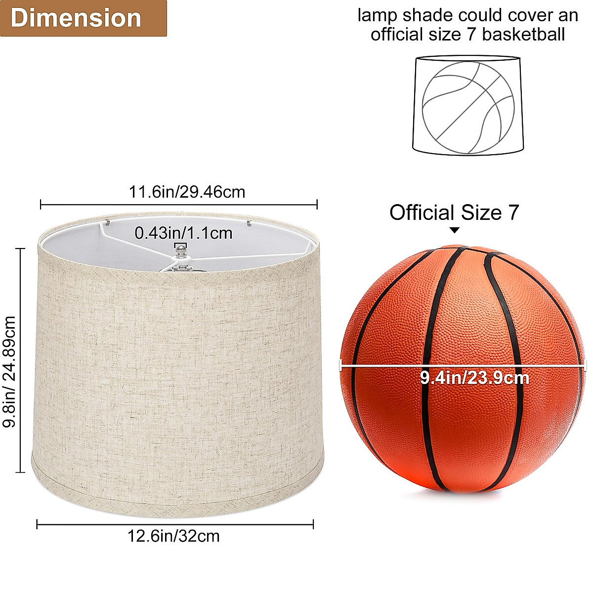 Lampshades Set of 2, Drum Lampshades 11.6" Top x 12.6" Bottom x 9.8" High, Seaside village Medium Lampshades (Spider Fitter), Beige Lampshades Natural Linen Hand Crafted, Easy Assembly Required