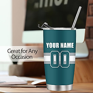 Custom Philadelphia Tumbler 20oz Stainless Steel with Lid & Straw Personalized Football Fans Gifts for Women Men Coffee Travel Mug Cup Add Name Number