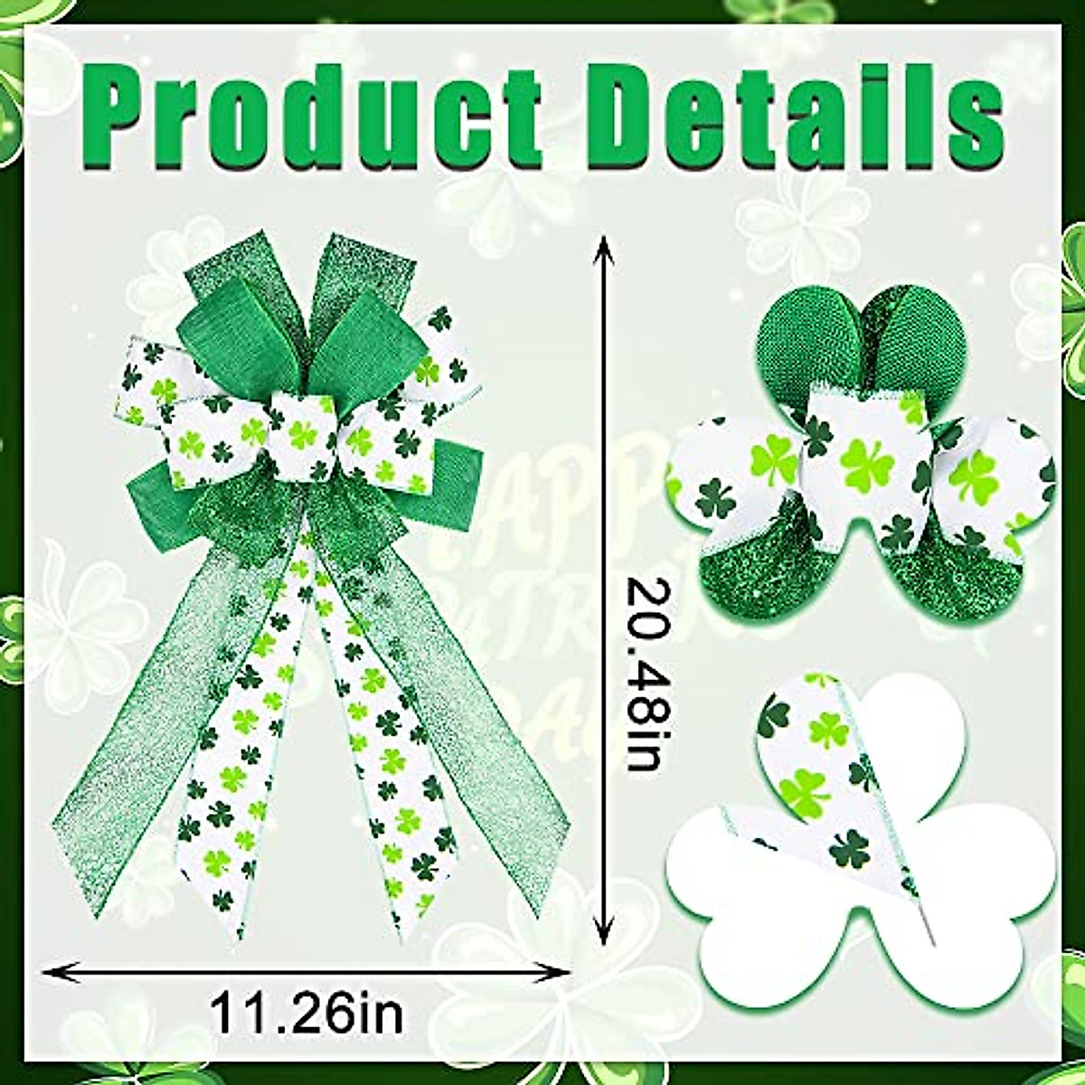 ALIBBON Large St. Patrick's Day Bows for Wreaths, St Patrick's Wreath Bows, Glitter Green Bows for Crafts, Irish St. Patrick's Decor, Green Shamrock Bows for Parades Party Supplies Decorations