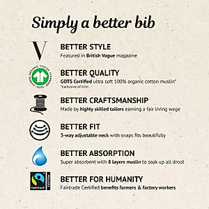 Kishu Baby Indi - GOTS Organic Pom Pom Bibs for Girls - Set of 5 Super Soft Muslin Baby Drool Bibs with Snaps (Partita)