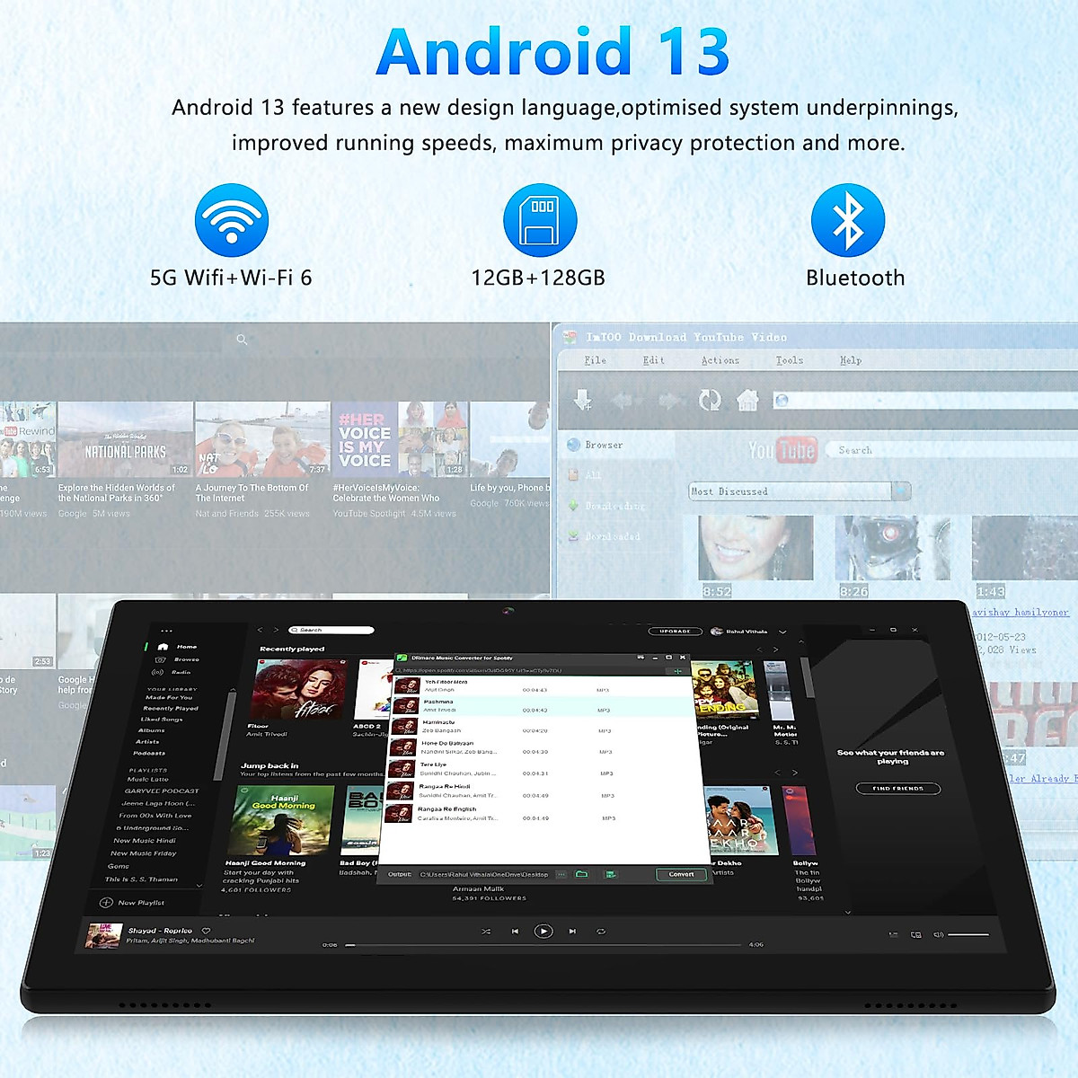 2 in 1 tablet, Android 13 tablets 10 inch, tablet with keyboard mouse foldable protective cover screen protective film Stylus Pen 12GB+128GB/1TB Expand 5G WiFi BT 5.0 WiFi6 Dual camera 6000 mah Tab