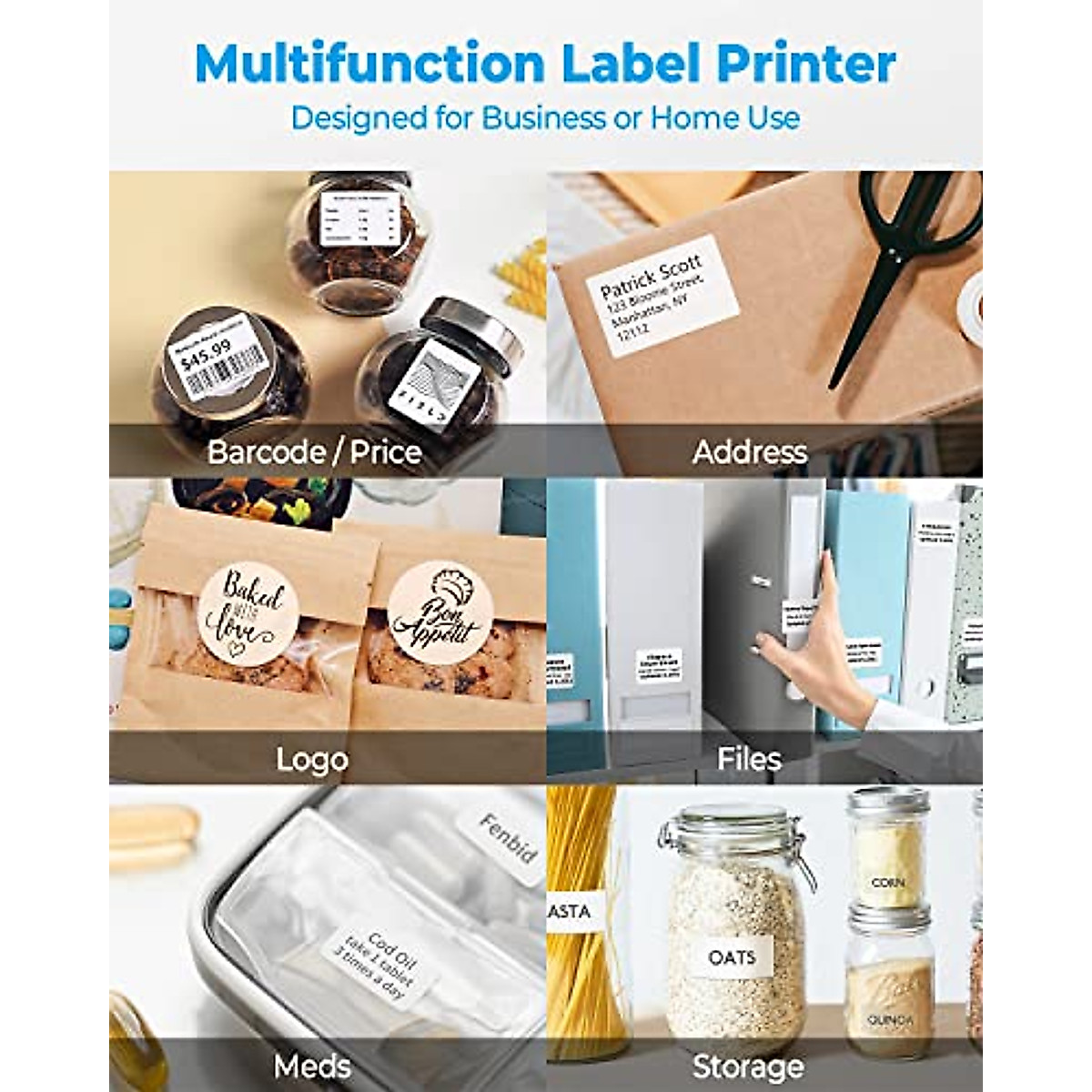 Phomemo Barcode Printer M110 Label Printer, Upgraded Bluetooth Portable Thermal Label Maker for Small Business, Address, Office, Home for Phone; for PC/Mac(USB), with 100pcs Labels, Ebony Black