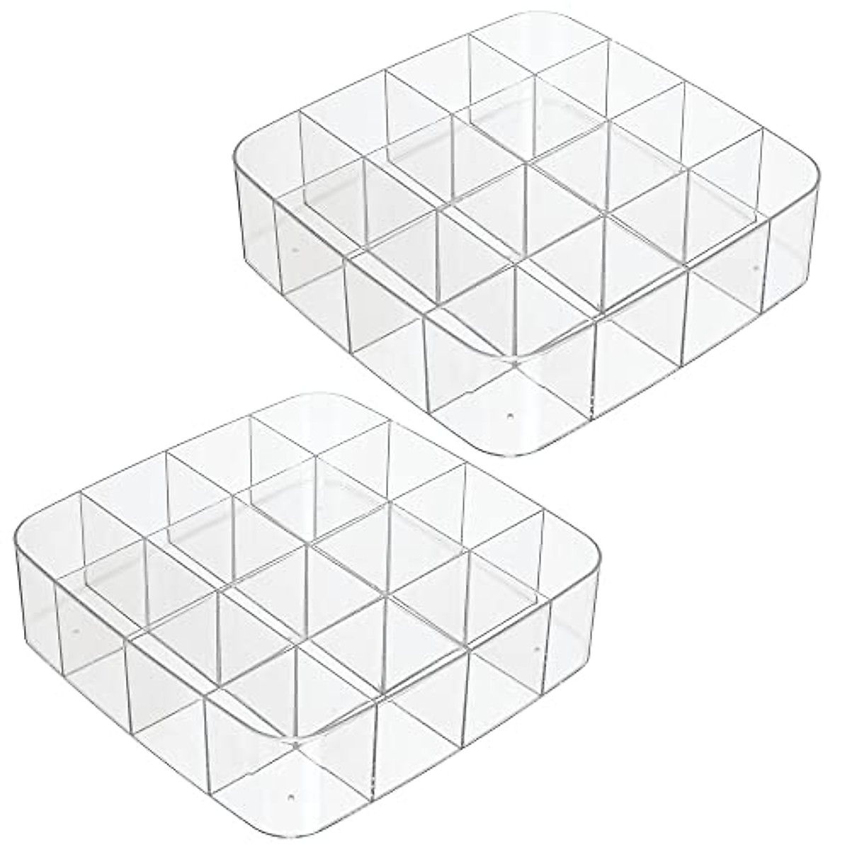 mDesign Plastic Closet Accessory Drawer Organizer for Dresser, Closet, Bedroom, Bathroom, Entryway, Office - Store Belts, Ties, Socks, Watches - 16 Sections- 2 Pack - Clear