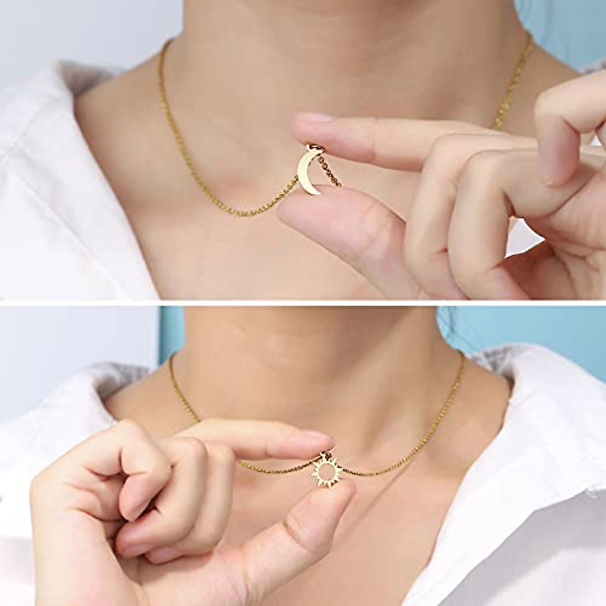 UNGENT THEM Sun and Moon Necklace Matching Best Friend Friendship BFF Necklaces for 2 Best Friend Birthday Christmas Graduation Gifts for Teenage Teen Girls Women Sisters