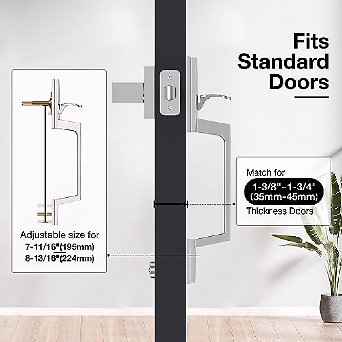 Brightify Front Door Handle, Modern Exterior Door Handle with Passage Door Lever, Front Entry Door Handle No Lock, Reversible for Left & Right Handed Door, Lower Half Grip - Satin Nickel Finish