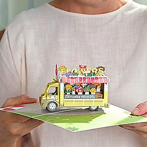 Paper Love Flower Truck 3D Pop Up Card, Gift for Birthday, Wedding, Anniversary, Thank You, Get Well, All Occasion or Just Because - 5" x 7" Cover - Includes Envelope and Note Tag