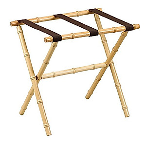 Gate House Furniture Bamboo Inspired Series Nylon Wood Luggage Rack, Natural/Brown