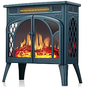 Havato Electric Fireplace Heater with Remote Control, Overheating-Protection, Realistic Flame, 5100 BTU Output, 25" Freestanding Electric Fireplace Stove for Indoor Use, Dark Green