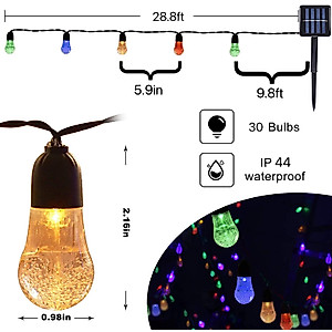 SLASHOME Solar String Lights Outdoor, 28.8Ft 30LED Waterproof Globe Fairy Lights, Solar Powered Lights with 8 Modes Light for Garden Porch Party Decor