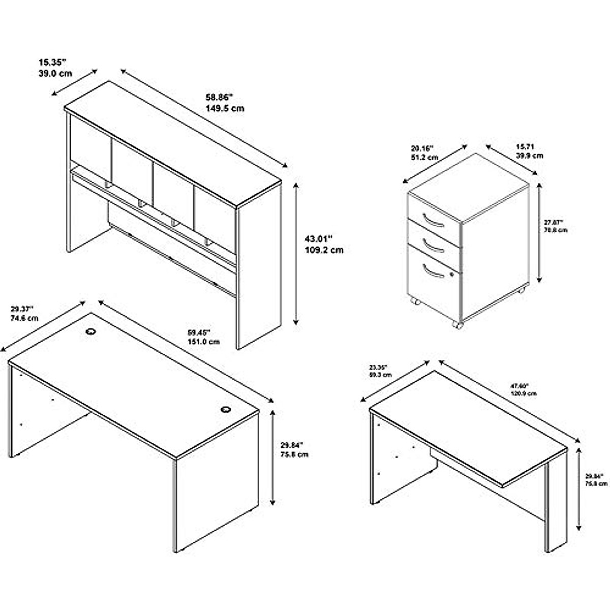 Bush Business Furniture Series C L Shaped Desk with Hutch and Mobile File Cabinet, 60W, Hansen Cherry