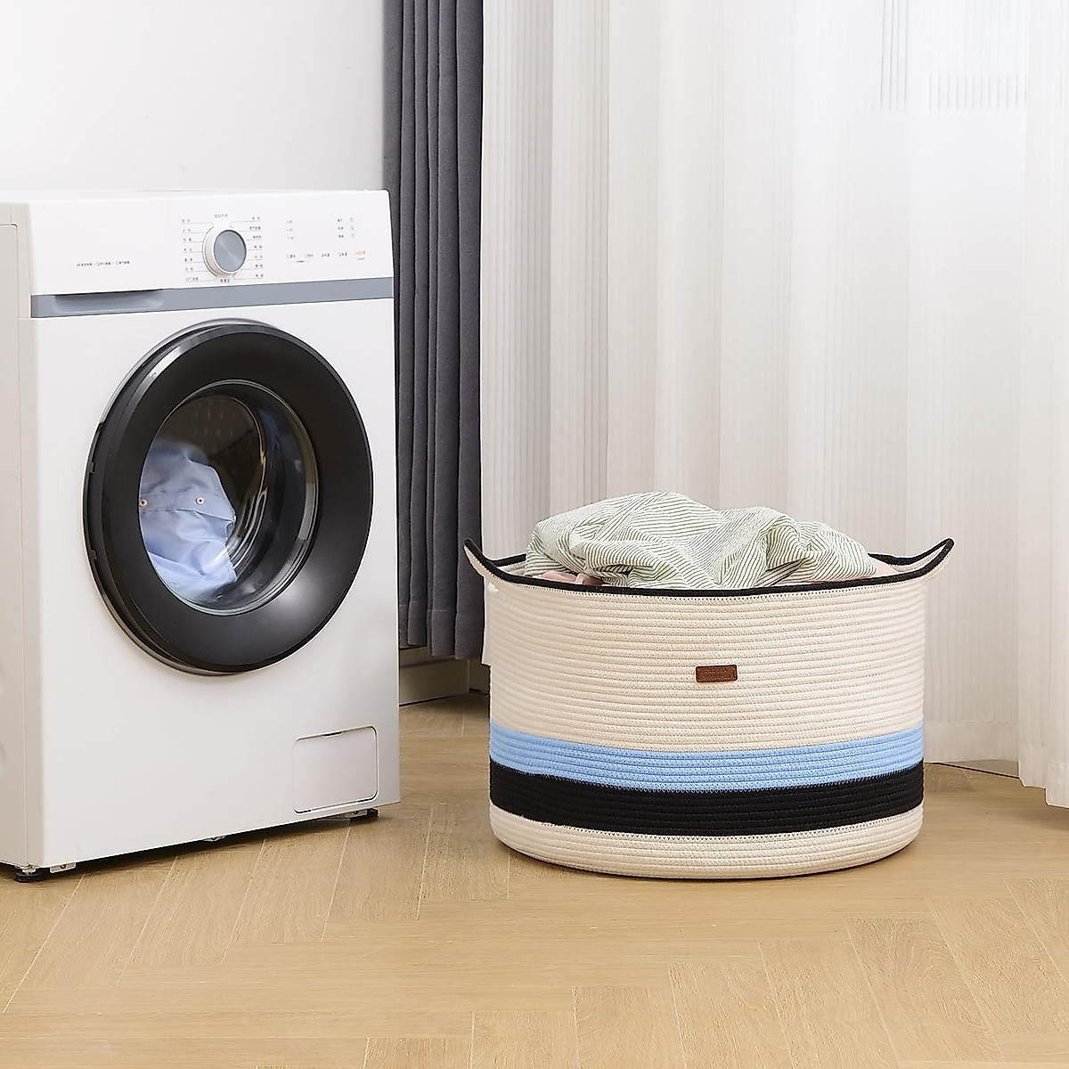 Laundry Basket,Blanket Basket for Living Room 22" x 22" x 14" Extra Large Canvas Storage Bin and Large Toy Basket for Kids,Toy Storage Basket with Handle,Woven Cotton Rope Basket for Organizing