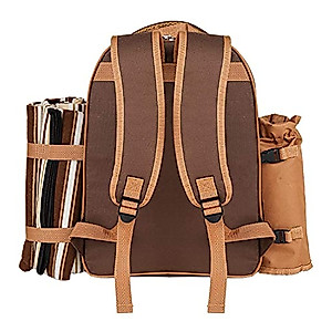 Picnic Backpack Bag for 4 Person With Cooler Compartment, Detachable Bottle/Wine Holder, Fleece Blanket, Plates and Cutlery Set Perfect for Outdoor, Sports, Hiking, Camping, BBQs(Coffee)