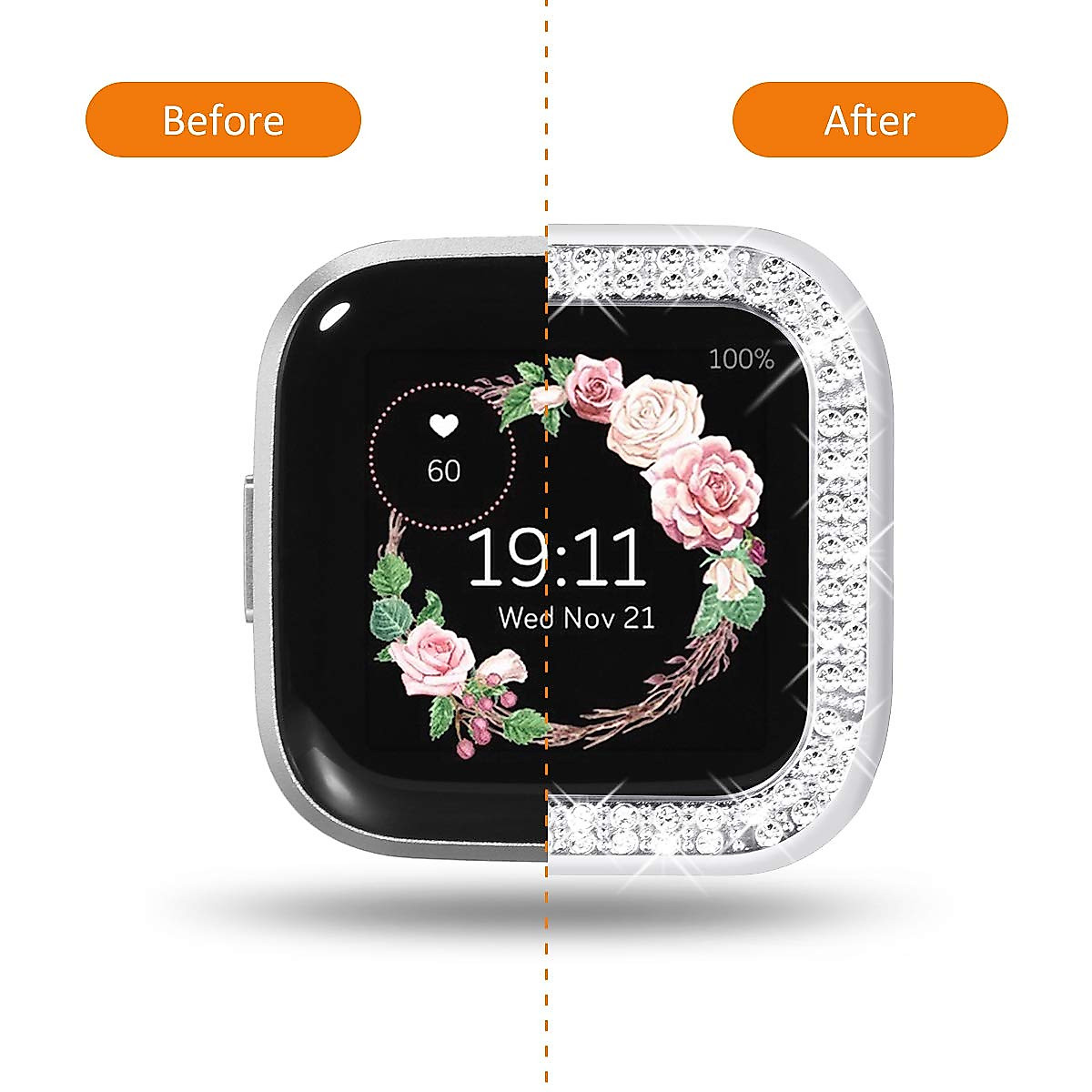 Surace Compatible for Fitbit Versa 2 Case, Bling Crystal Diamond Frame Protective Case Compatible for Fitbit Versa 2 Smart Watch (5 Packs, Rose Gold/Pink Gold/Black/Silver/Clear)