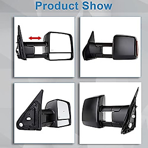 ECCPP Passenger Left Driver Right Tow Mirrors Pair Set Side LED Signal Power Heated Manual Telescoping Black Towing Mirrors Replaceme fit 2007-2016 for Toyota for Tundra (Pair Set) (A Pair)