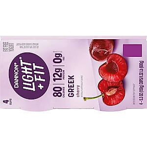 Dannon Light + Fit Greek Nonfat Yogurt, Cherry, Gluten-Free, 5.3 oz., 4 Pack