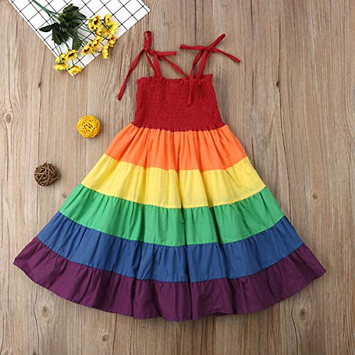 Toddler Kids Girls Summer Dress Rainbow Sleeveless Halter Beach Tutu Sundress One Piece (Rainbow Dress, 6-7 Years)
