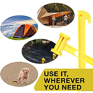 AITIME 30 Pcs 9 Inch Plastic Tent Stakes with 1 Yellow Puller Hook, Durable Garden Lawn Tarp Stakes, Tent Spikes Nails Pegs Hammer for Outdoor Beach Camping Courtyard Decorative Accessories