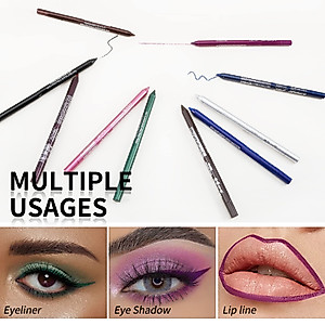 Boobeen 10 Packs Eyeliner Pencil Set, Waterproof Glitter Eye Shadow & Lip Liner, Soft Colorful Gel Formula, Creates Bold and Defined Lines